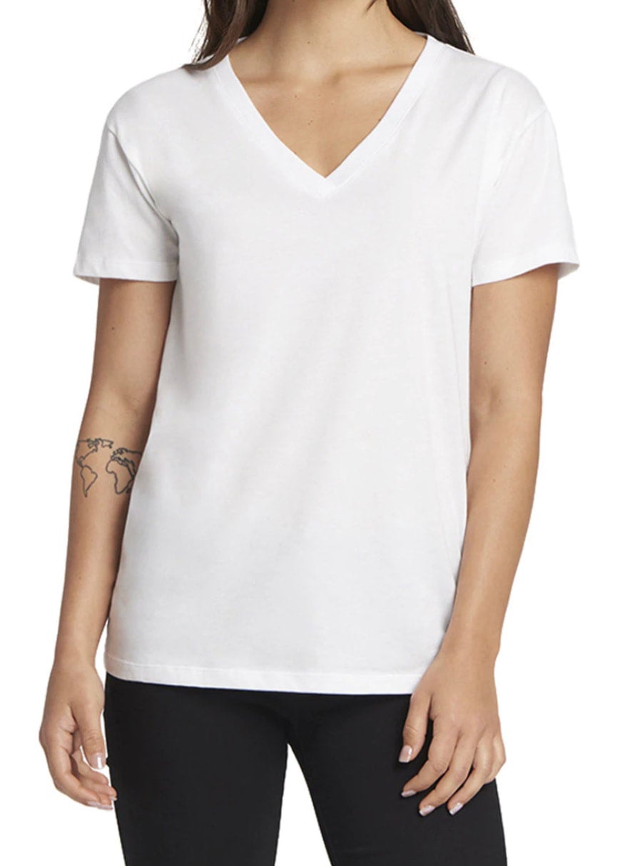 Ladies’ relax V-neck T-shirt with small print | Printhouse Custom Apparel